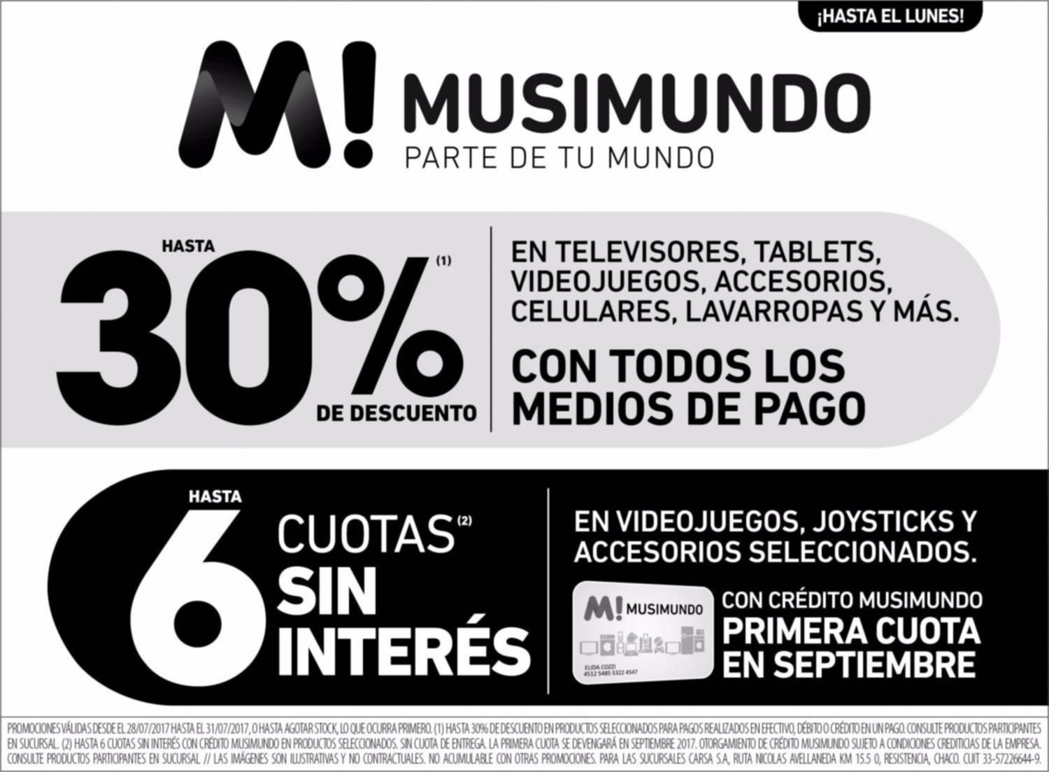 Musimundo: hasta 30% de descuento en TVs, tablets, celulares y más